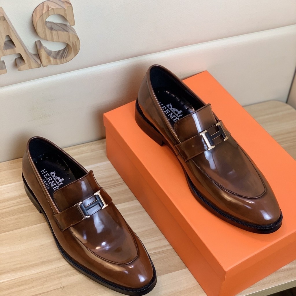 Hermes รองเท้าหนังธุรกิจหนังแท้2024ชุดสูทสุดหล่อชุดทางการรองเท้าลำลอง ...