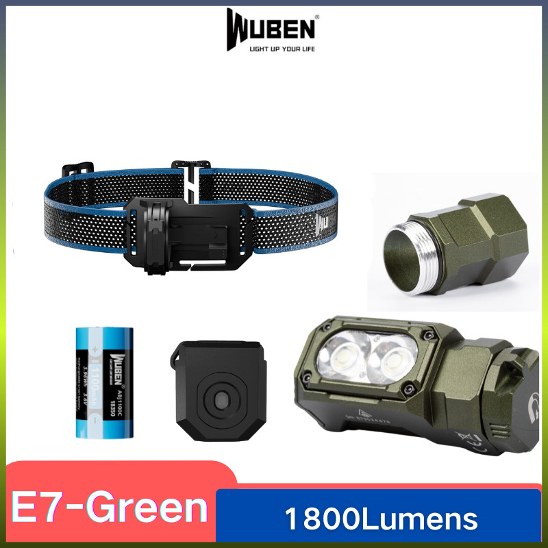 Wuben E7 TYPE-C ไฟหน้าแบบหมุนเวียน 1800 ลูเมน ไฟฉายแบบพกพาน้ําหนักเบา (Army Green-6500K ...