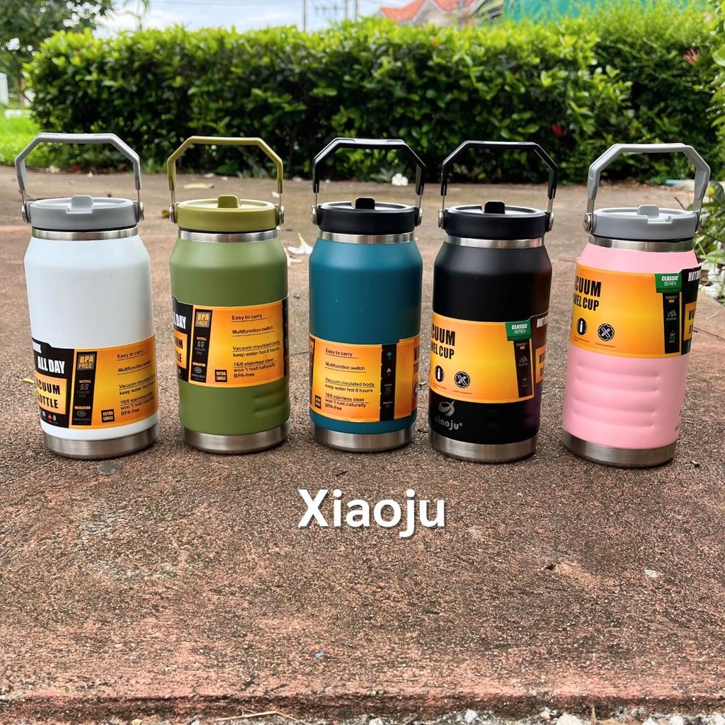 XIAOJU กระติกน้ำเก็บอุณหภูมิร้อน / เย็น พร้อมฝาหูหิ้วหลอดดูด ขนาด 1000ml / 1400ml สแตนเลส 304 ...