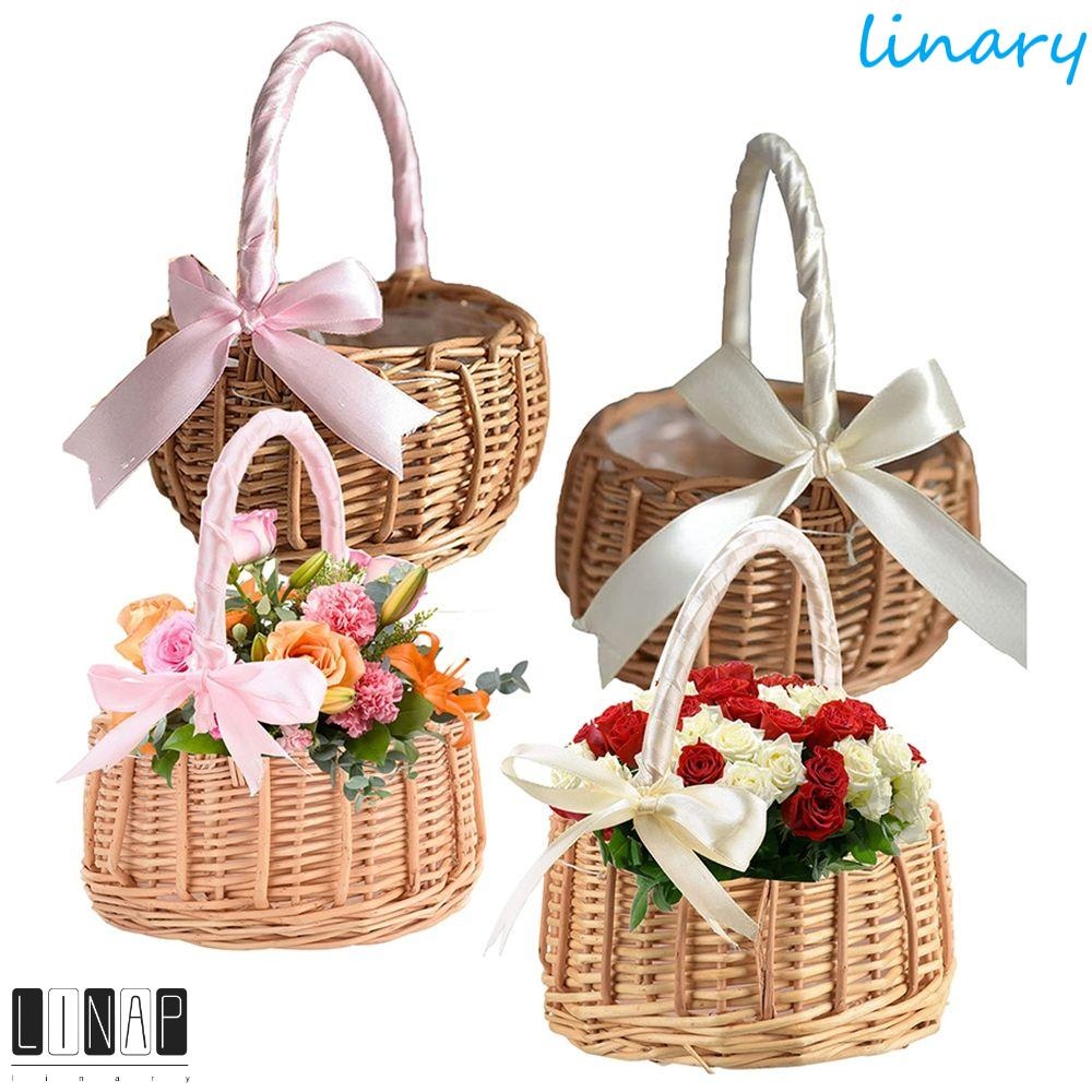 Culinaryhv ตะกร้าเก็บ Bow Tie Emulation ตะกร้าดอกไม้ตกแต่งงานแต่งงานดอกไม้สาว Photo Props ทอมือ ...