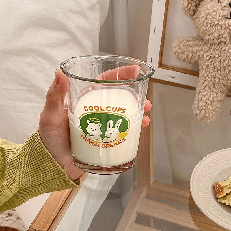 Transparent Glass Cup Juice Cups Cute Tea Milk 300ml Coffee Mug ...