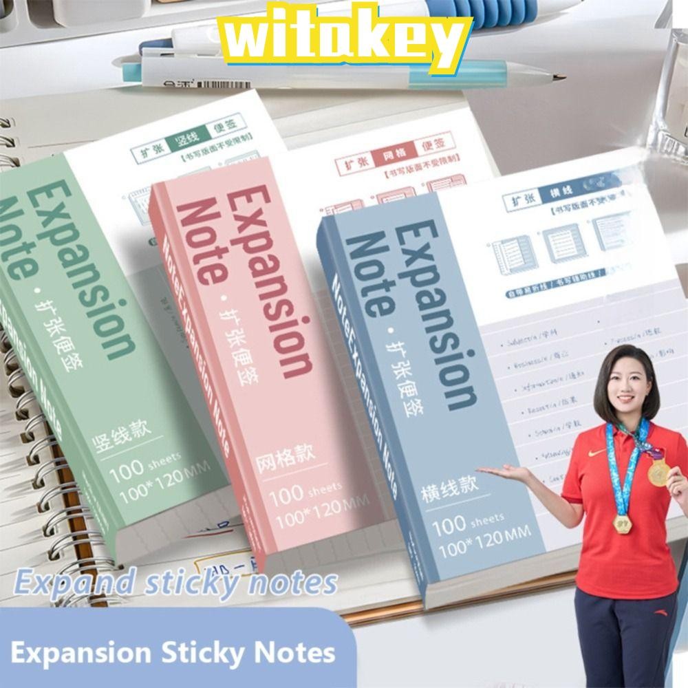 WITAKEY 100 ชิ้น/เซ็ตแผ่นบันทึก,บันทึกเหนียวขยายกาวในตัวที่ขยายได้,ที่เรียบง่ายเหนียวฉีกได้ฉลาก ...