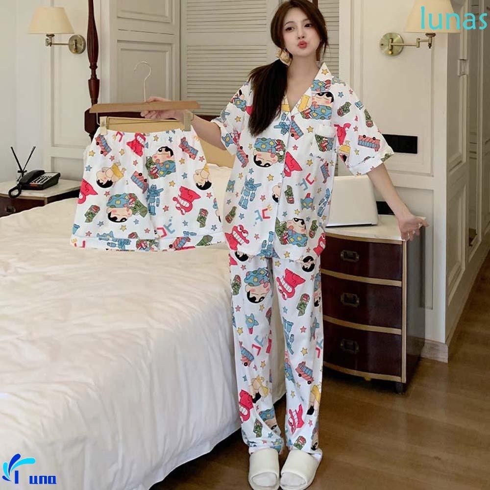Lunasol 3 ชิ้นชุดนอนเครยอนชินจัง,หลวมแขนสั้นชุดนอนเครยอนชินจัง,ผ้าไหมนมน่ารักอะนิเมะระบายอากาศ ...