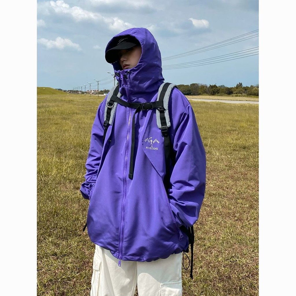 สีม่วง American Street Outdoor Functional Wind Black Samurai Hooded ...