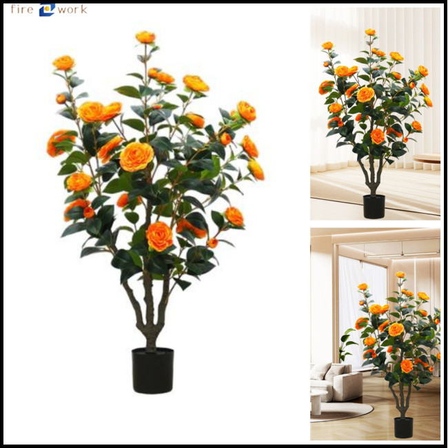 ข้อเสนอพิเศษ!! 3.28 ฟุต Camellia พืชประดิษฐ์พร้อมชาวไร่, พืชดอกไม้เทียม ...