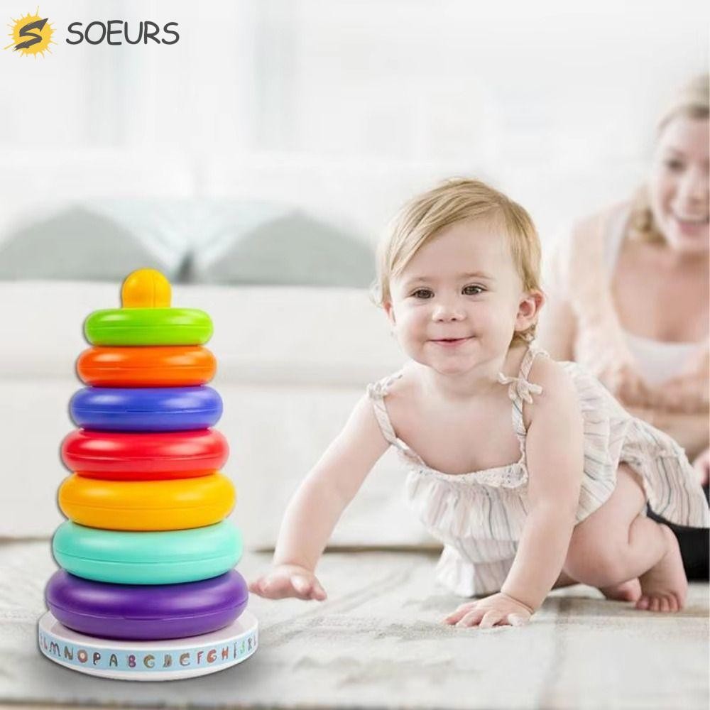 Soeurs Rainbow Stacking Tower, ปริศนา Early Education ซ้อนแหวนของเล่นเด็ก, ของเล่นพัฒนาเด็ก ...