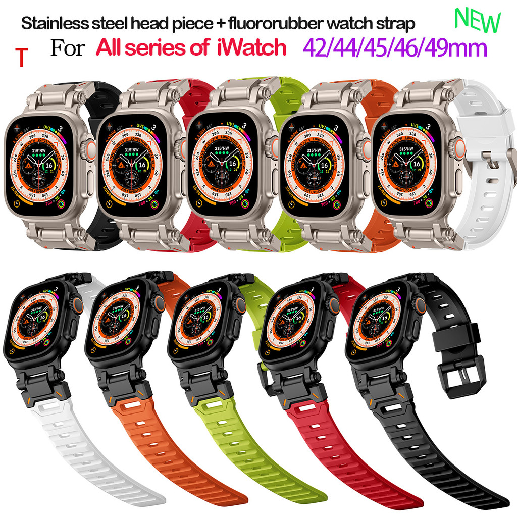 Fluororubber Explorer ตัวเชื่อมต่อโลหะสายนาฬิกาสําหรับ iWatch Ultra3/2 S11/S10 se3 42/44/45/46 ...
