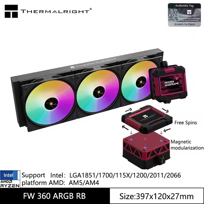 Thermalright FW 360 ARGB RB หม้อน้ําระบายความร้อนด้วยน้ําออลอินวัน, จอแสดงผล LCD แม่เหล็ก 2.4 ...