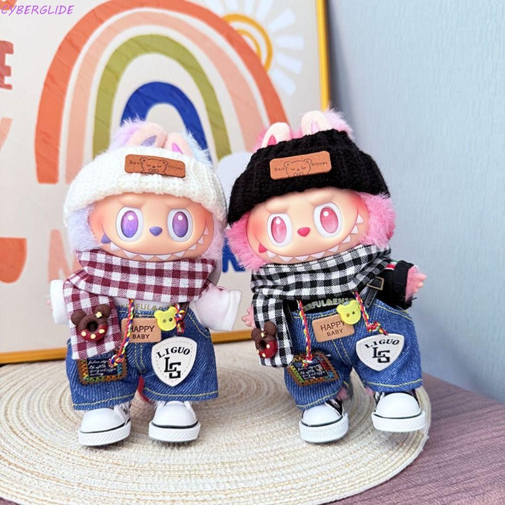 CYBERGLIDE Labubu Plush Dolls เสื้อผ้า, Handmade ผ้าพันคอลายสก๊อต ...