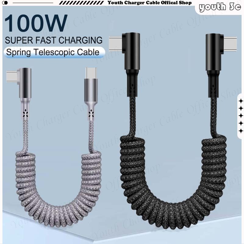 Spring Coil Retractable Car Data Cable PD100W Super Fast CHARGING สาย ...