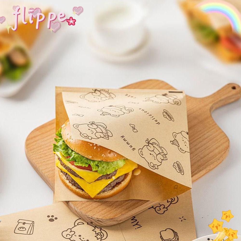 FIPE 50PCS แซนวิชเบอร์เกอร์ถุงคราฟท์, Square Greaseproof Food Wrapper ...
