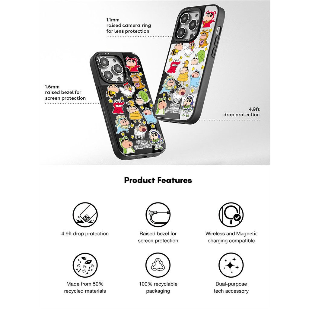 Casetify X Crayon Shin Chan COS แม่เหล็กดูด Black & Sliver กระจก Matte ...