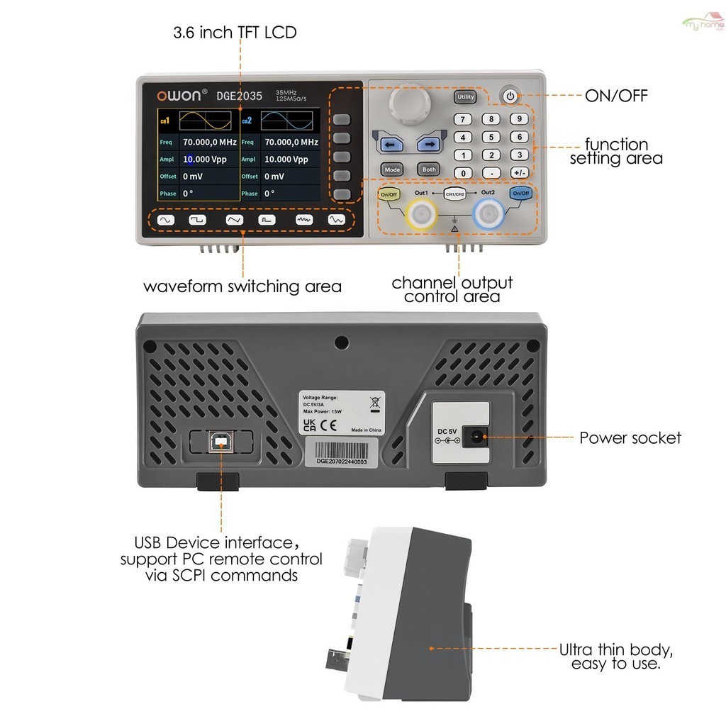 Owon DGE2035 Digital Storage Oscilloscope Dual Channel Mini แบบพกพา Oscillometer Arbitrary ...