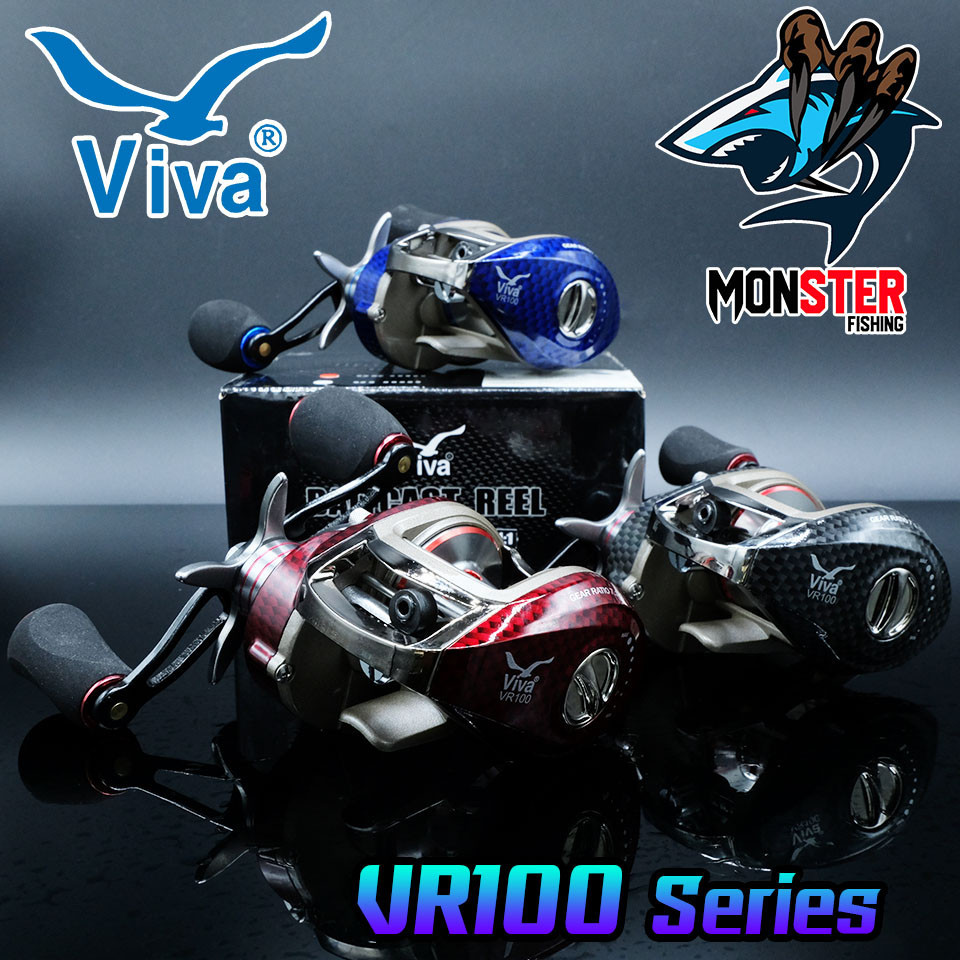 รอกหยดน้ำ VIVA Baitcast Reel VR100 หมุนขวา (ลายแคฟล่าแดง/น้ำเงิน/ดำ ...