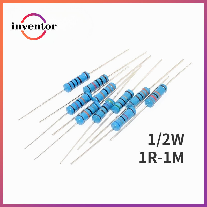 50pcs 1/2W ตัวต้านทานฟิล์มโลหะ 1% 1R-1M 1R 4.7/10/51/100/120/200/220/330/470/510R 1K/1.5/2/2.2/3 ...