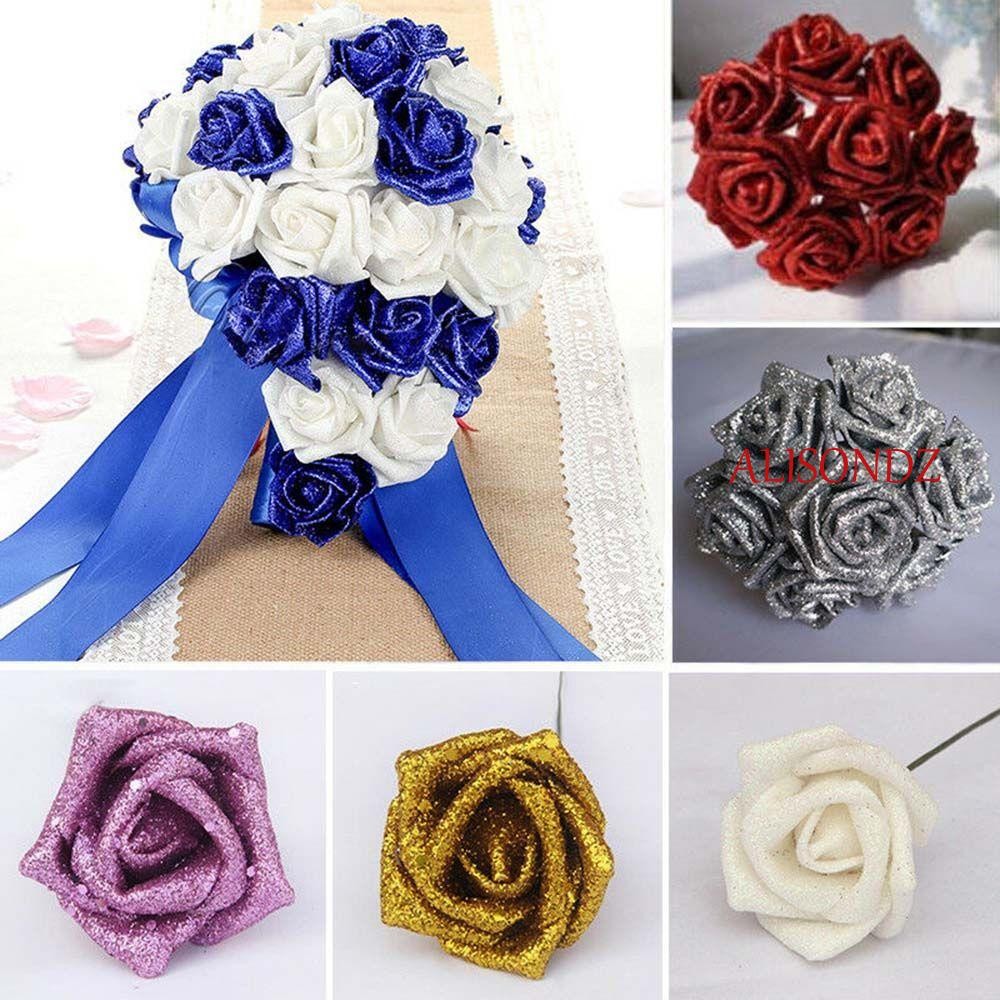 Alisondz Foam Roses 6 ซม. พร้อม Glitter Powder Blue Roses 10 ชิ้นดอกไม้ ...