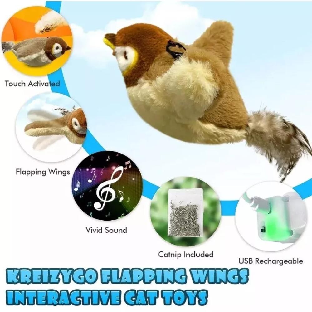 Gaoxi75 Flapping Bird Sparrow ของเล่นแมว, USB อิเล็กทรอนิกส์ ...