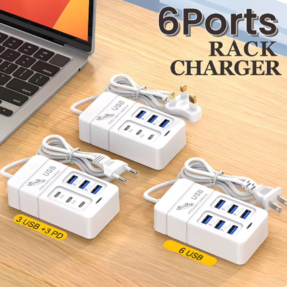 6 พอร์ต Multiport USB Charger 35W PD Type-C โทรศัพท์มือถือ Fast Charge ...