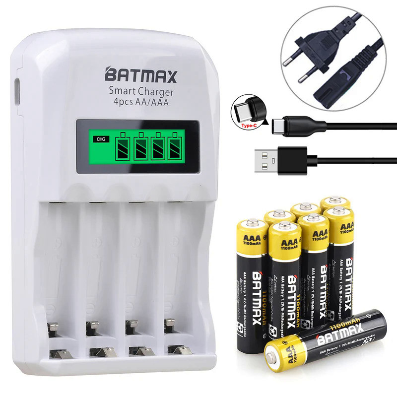 Batmax AA AAA battery +White Smart 4-Slots LCD Charger for AA & AAA Ni ...