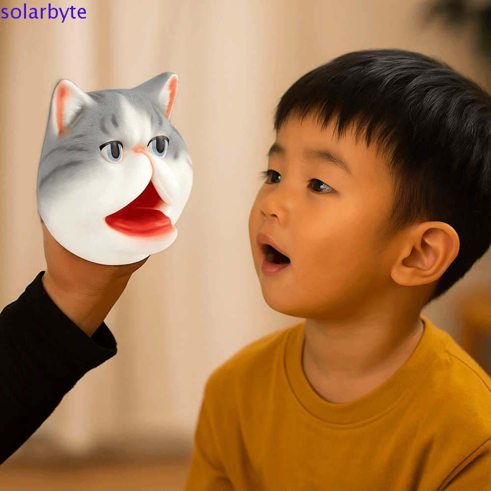SOLARBYTE ของเล่นรูปแมวถุงมือ, จําลองไวนิลสัตว์หัวหุ่นมือ, Kawaii นุ่มการศึกษา Interactive สัตว์ ...