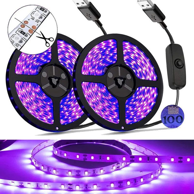 UV LED Strip Light 5V UVA Light 395-405nm SMD2835 รังสีอัลตราไวโอเลต ...