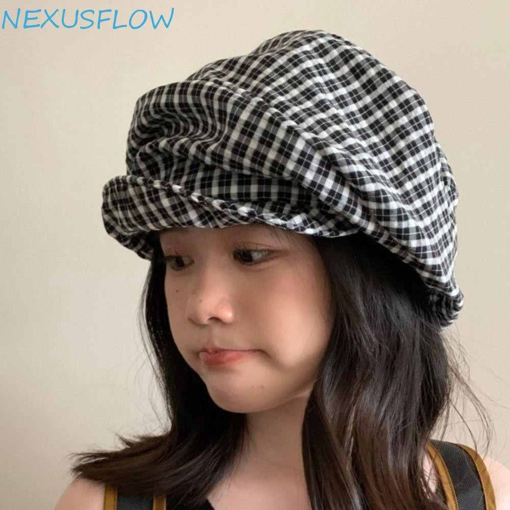 NEXUSFLOW หมวกแปดเหลี่ยมลายสก๊อตแบบ Beret สไตล์Vintage Y2K หนังกำมะหยี่นุ่มพิเศษ เหมาะสำหรับฤดู ...
