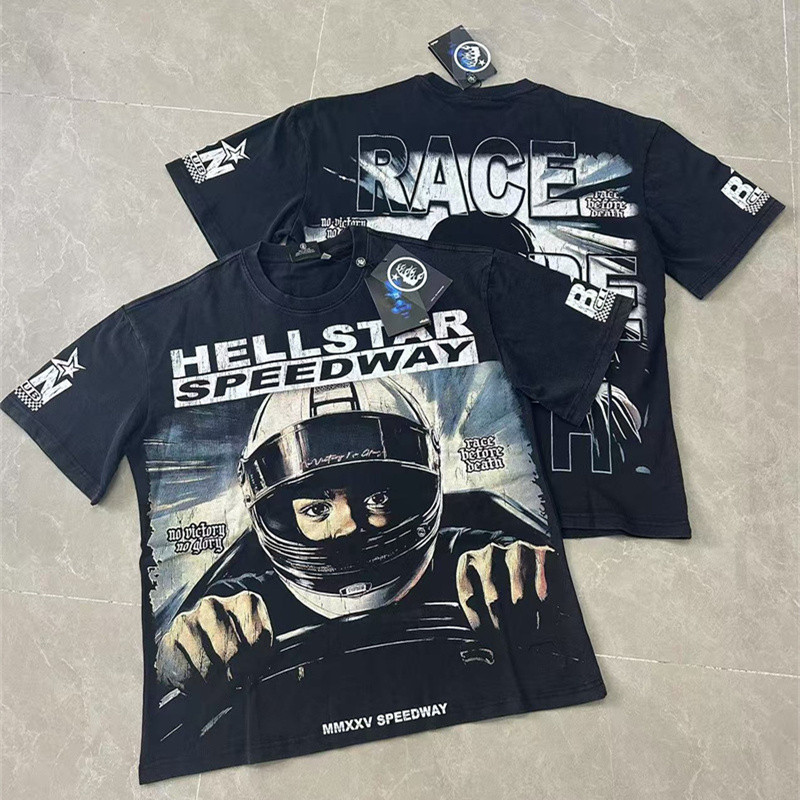 ใหม่อินเทรนด์ลําลองหลวม High Street Hell Star Street Wear เสื้อยืดแขน ...