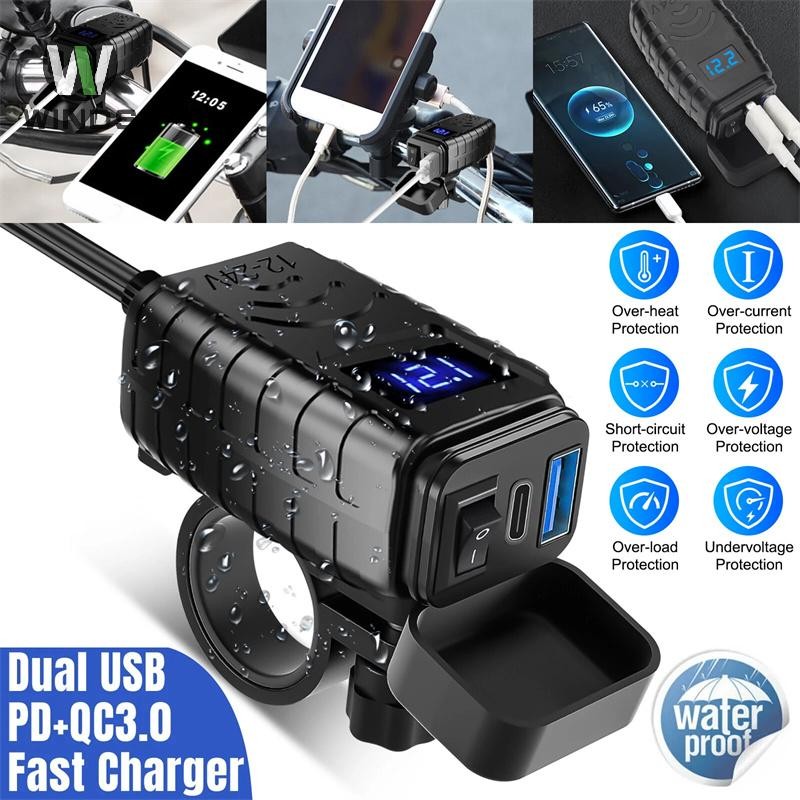 ODS รถจักรยานยนต์ USB Charger รวม 48W Dual USB Type C PD & Quick Charge ...
