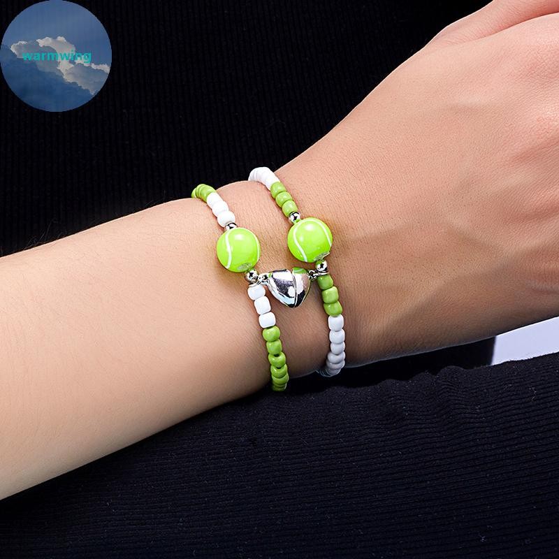 Warmwing สร้อยข้อมือถักลูกปัด 2 ชิ้น/เซ็ต ออกแบบหัวใจแม่เหล็ก เหมาะสำหรับกีฬาและการสวมใส่ในชีวิต ...