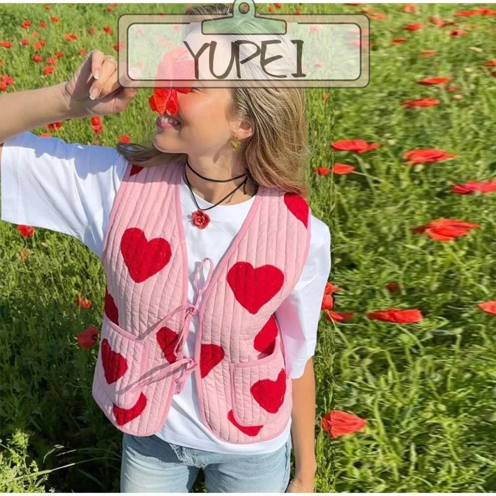YUPEI เสื้อกั๊กลายลูกไม้ปักหัวใจ สไตล์สตรีทแวร์หลวมๆ สำหรับฤดูใบไม้ร่วง ...