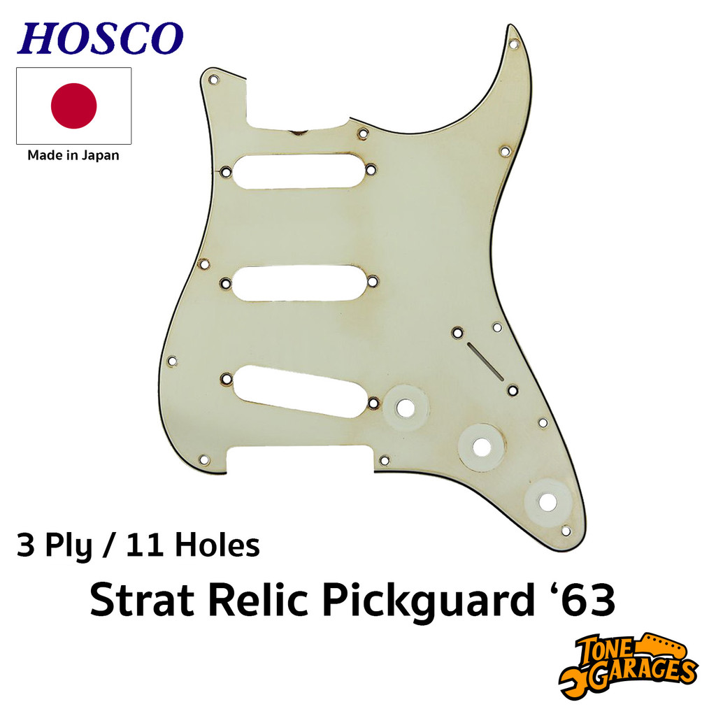 Hosco '63 Relic Mint Cream Strat Pickguard 3 Ply 11 Hole ปิ๊กการ์ด ทำเก่า ปี '63 Made in Japan ...