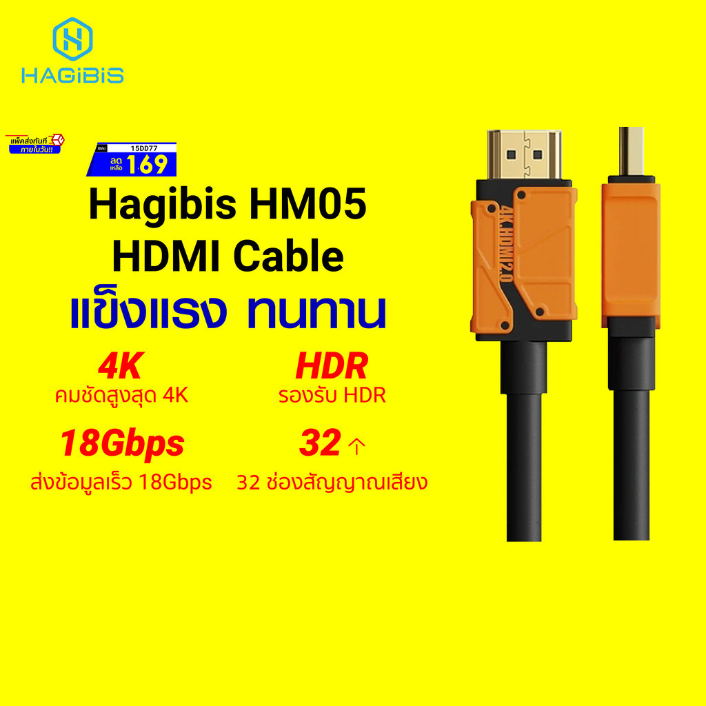 [169 โค้ด 15DD77] Hagibis HM05 สาย HDMI 2.0 สายถัก หัวทอง รองรับ HDR ...
