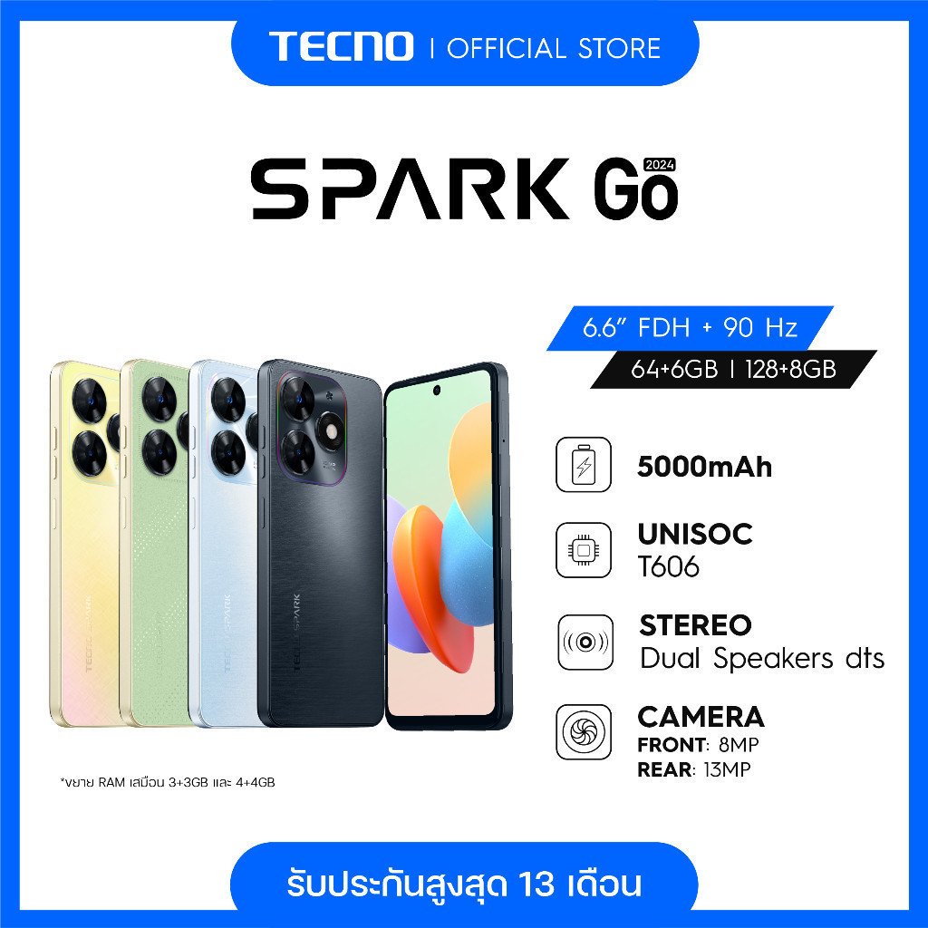 พร้อมส่ง Tecno Spark Go 2024 (64+3GB และ 128+4GB) แบตเตอร์รี่ 5000 mAh ...