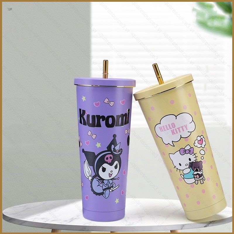 Sq3 Sanrio Kuromi Melody Hello Kitty 304 สแตนเลสลวดทองความจุขนาดใหญ่ฟางถ้วยกาแฟกระติกน้ําร้อน ...