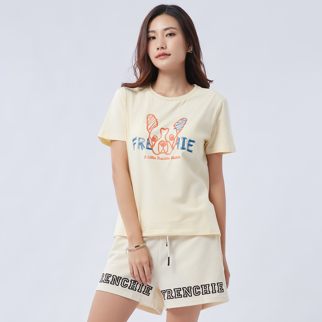 ESP เสื้อทีเชิ้ตลายเฟรนช์ชี่ อีซี่ ผู้หญิง สีเหลือง | Frenchie Eazy Tee ...