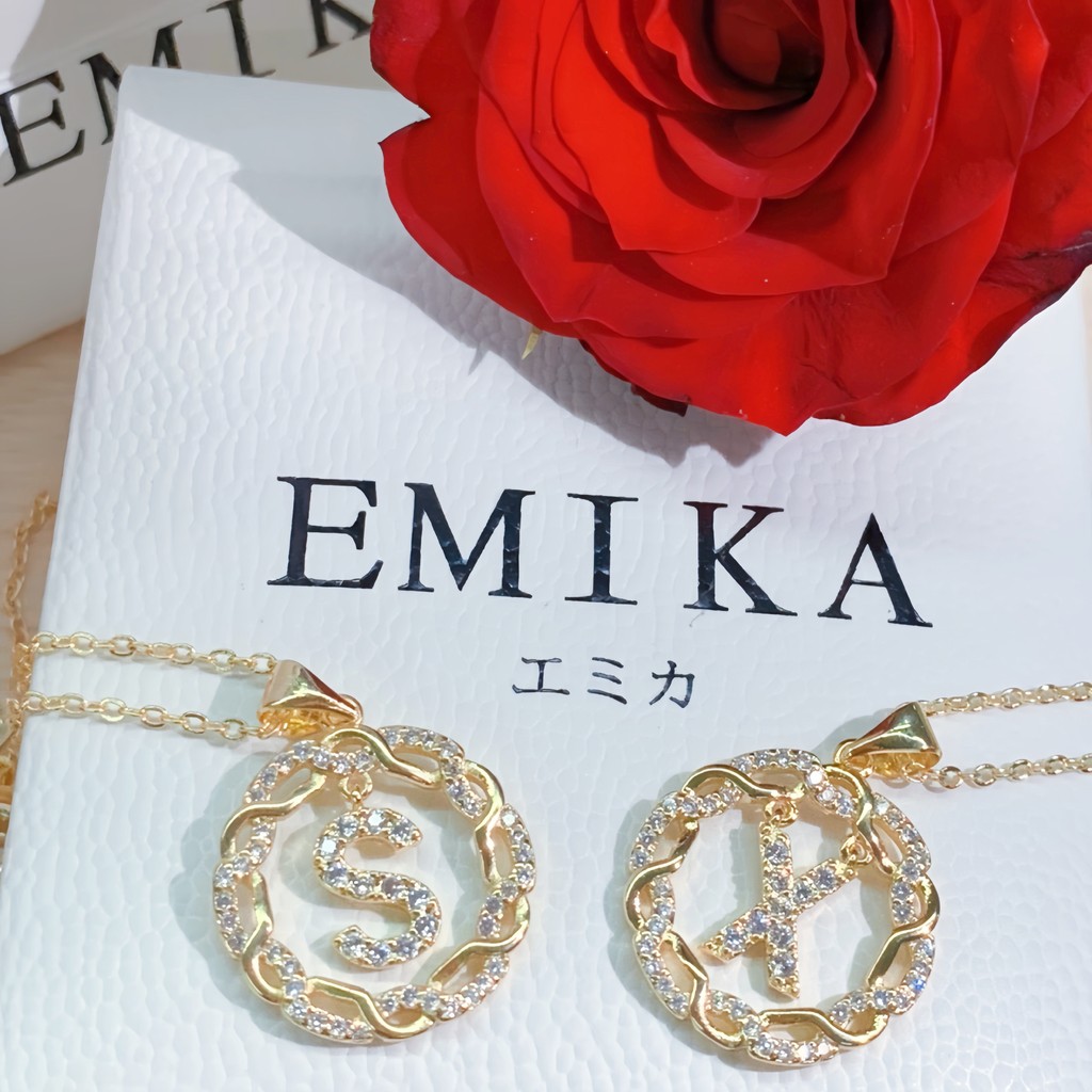 Emika 【ขายส่ง】 สร้อยคอ ชื่อย่อ 18 พันทอง A-Z จี้ตัวอักษรแฟชั่น ...