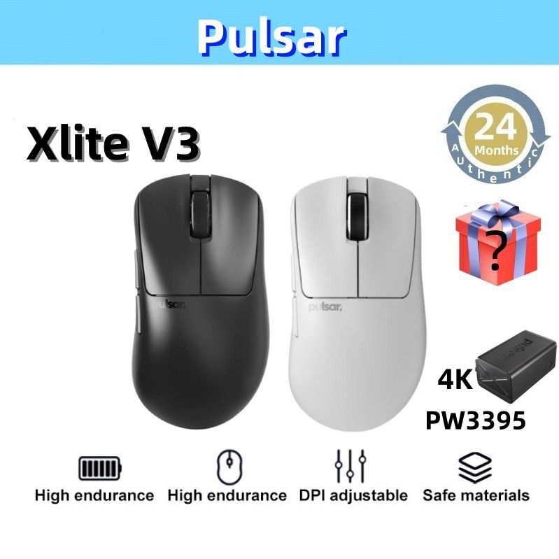 Pulsar Xlite V3 เมาส์สําหรับเล่นเกมจอแสดงผล OLED เมาส์ไร้สายตามหลักสรีรศาสตร์ V3 สีขาวขนาดกลาง ...