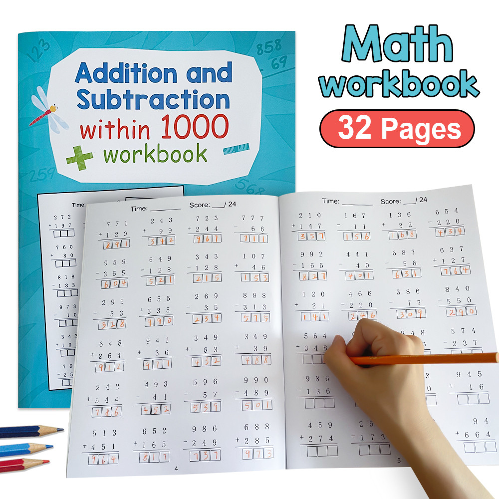 32Pages Math Practice Book for Kids Addition & Subtraction Within 1000 ...