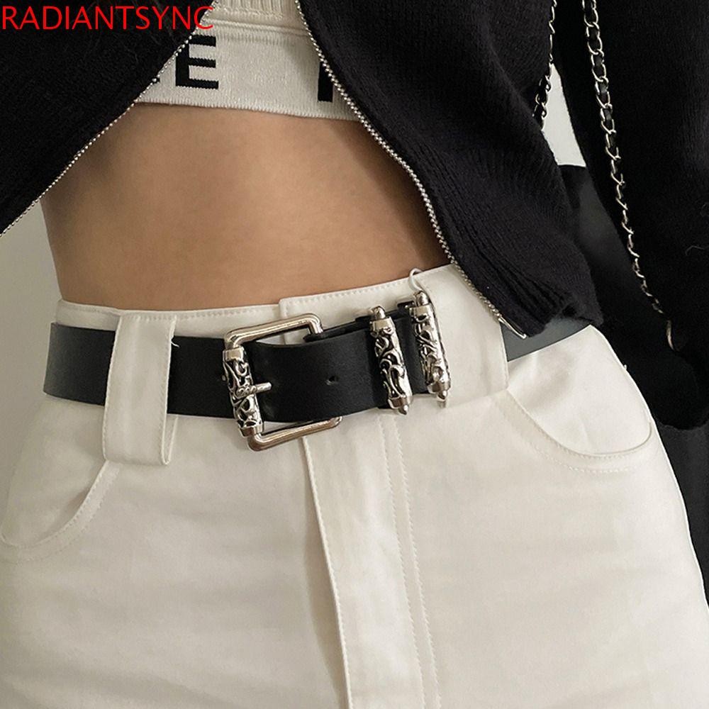 RADIANTSYNC เข็มขัดเอวแบบ Punk และ Elegant สำหรับผู้หญิง ดีไซน์ลายดอกไม้ ทำจาก PU หนังกว้าง ...