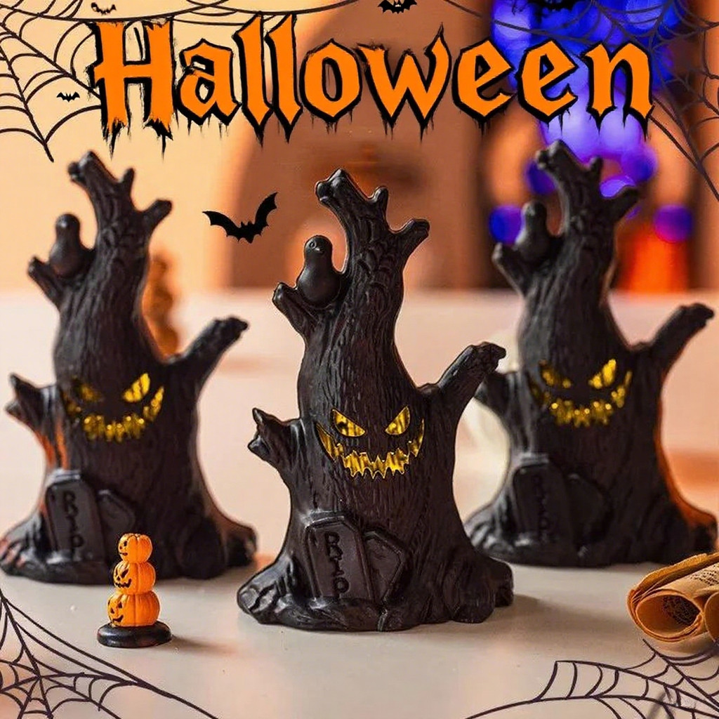 ฮาโลวีน Spooky ฟักทอง Ghost Tree Stump เดสก์ท็อปเครื่องประดับตกแต่งบ้าน ...