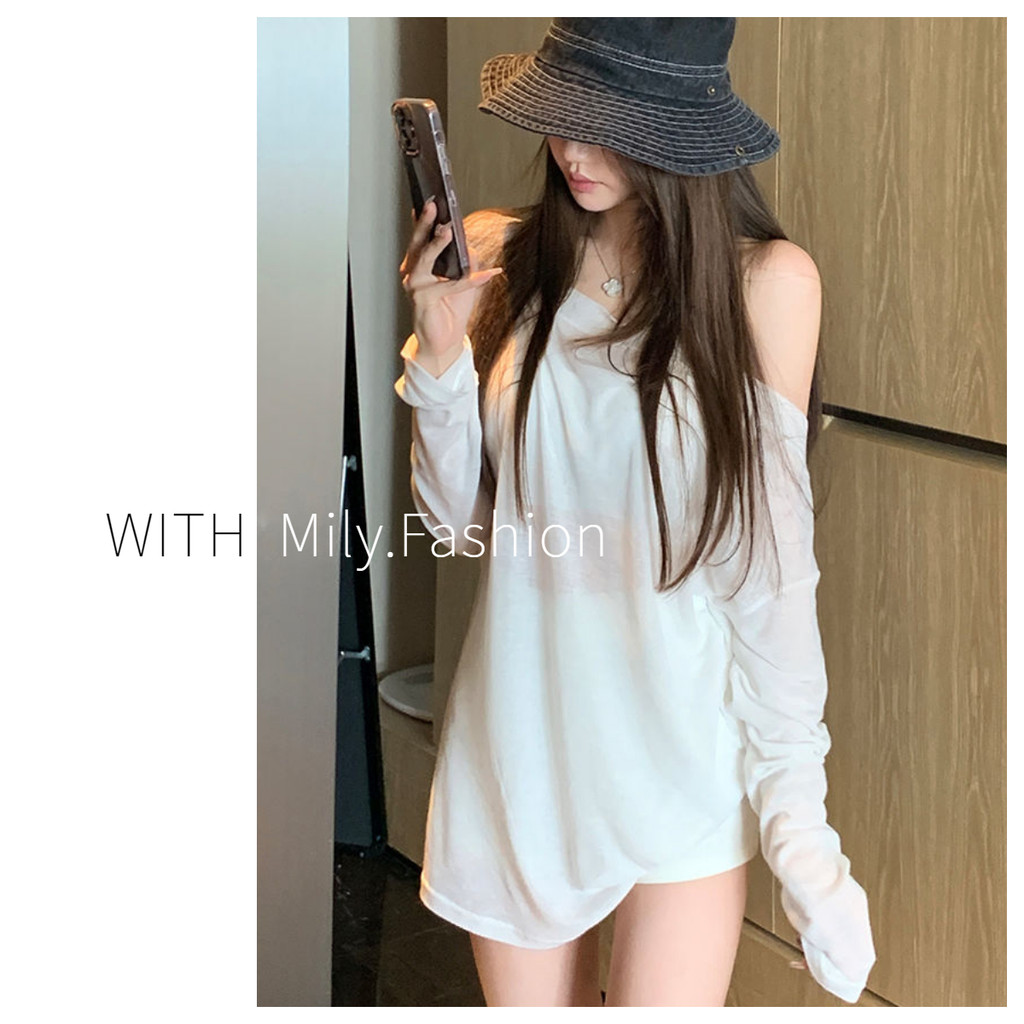 ฤดูร้อนบางป้องกันแสงแดดน้ำแข็งผ้าไหมแขนยาว | Shopee Thailand