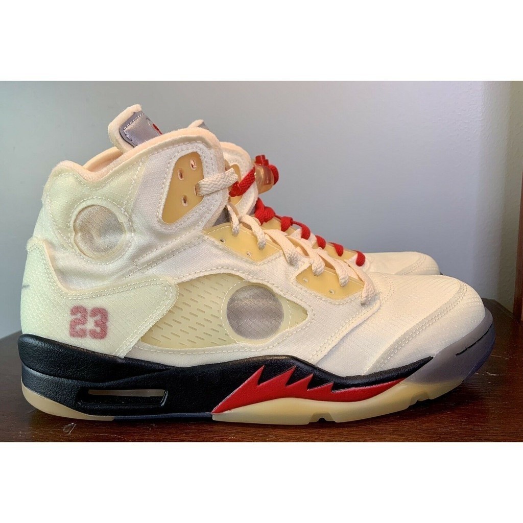 สีขาว x Nike Air Jordan 5 retro SP sail ผู้ชายสีเหลือง AJ5 รองเท้ากีฬา ...