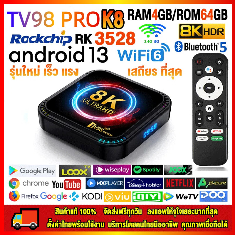 🔥สุดยอดกล่องแอนดรอยด์รุ่นใหม่ปี 2024 Android TV Box TV98 PRO K8 แรม4GB/64GB Rockchip ใหม่ RK3528 ...