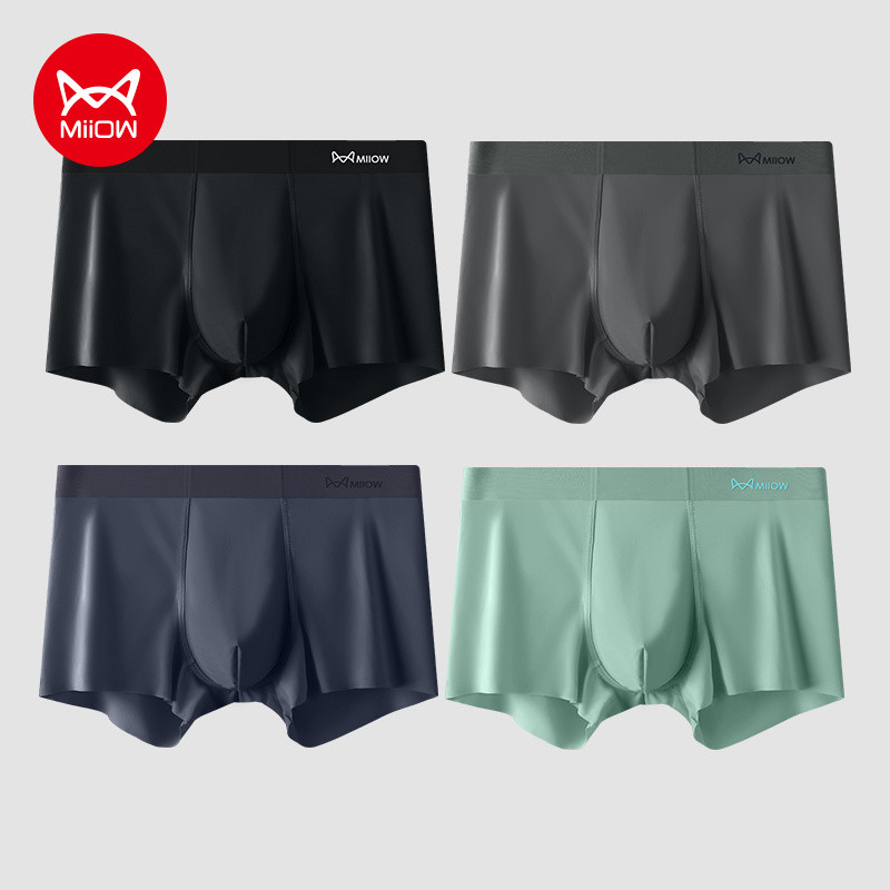 Miiow 4 ชิ้นร้อนไนลอนผู้ชายกางเกงกางเกงขาสั้นสบายนักมวยชาย M1299 | Shopee Thailand