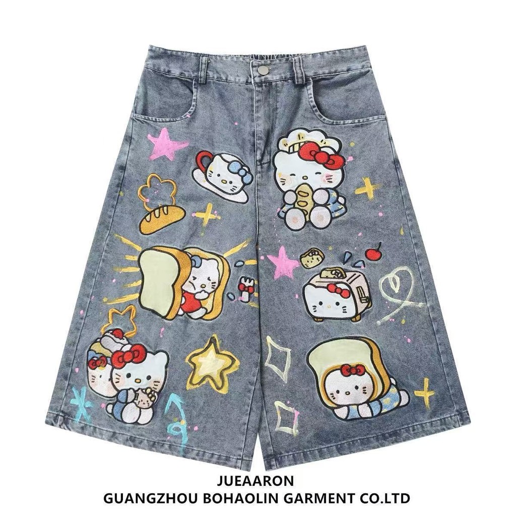 กางเกงขาสั้นยีนส์ผู้หญิง พิมพ์ลายเหมือนผ้าม่าน สไตล์ใหม่สำหรับฤดูร้อน ...