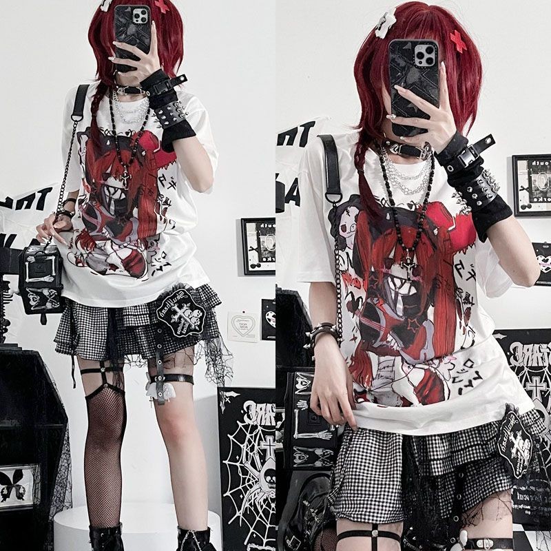 X-ORANGE เสื้อยืดแขนสั้นสีขาวสองมิติ Rock Devil Punk Asian Culture ...