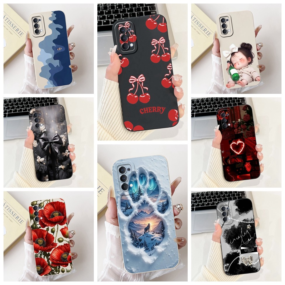 Oppo CPH2113 กรณี Oppo Reno4 4G หรูหราแฟชั่นดอกไม้ Kawaii แมวน่ารักกัน ...