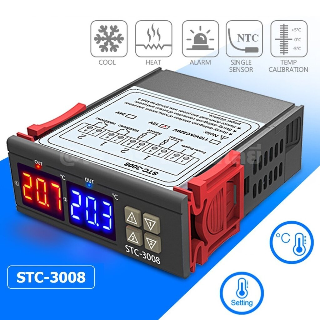 STC-1000/STC-3008/STC-3028 12VDC/24VDC/220VAC เครื่องควบคุมอุณหภูมิ NTC Temperature Controller ...