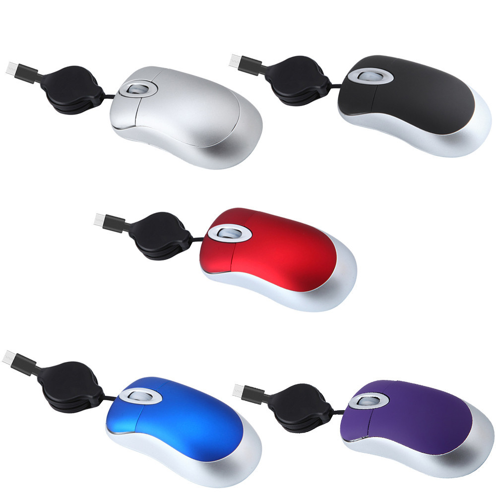 เมาส์แบบมีสาย Mini Type-C Retractable Cable Tiny Small Pocket Mouse ...