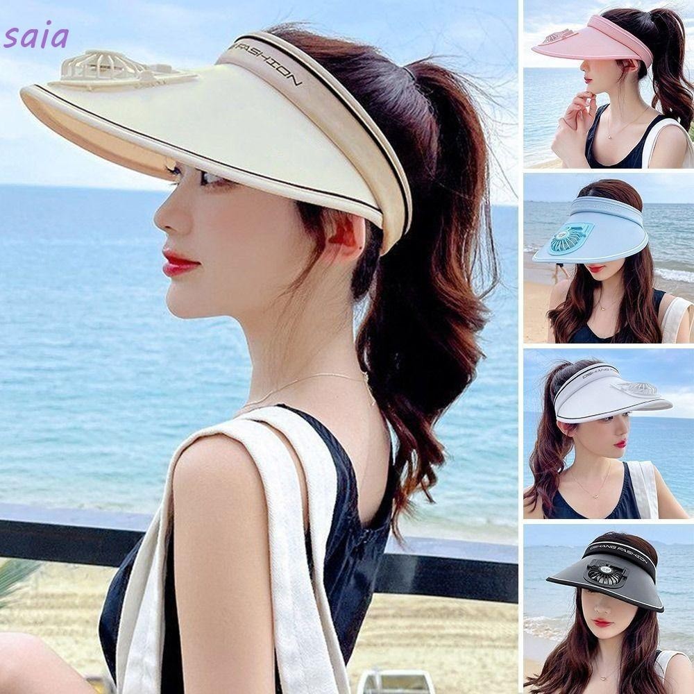 Saia Fan Sun Hat, With Fan Wide Brim หมวกปานามา, เดินทางแบบพกพา UV ...